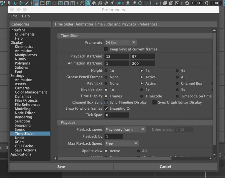 Maya animation time slider preferences explained - John Player