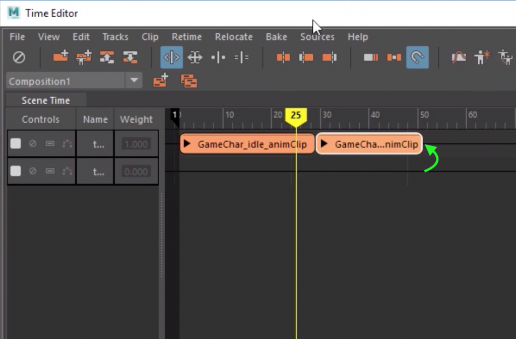 Blend between animation clips in Maya's Time Editor - John Player