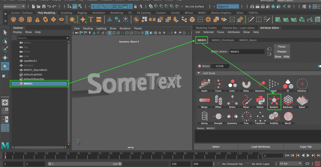 MASH Random in Maya example - John Player