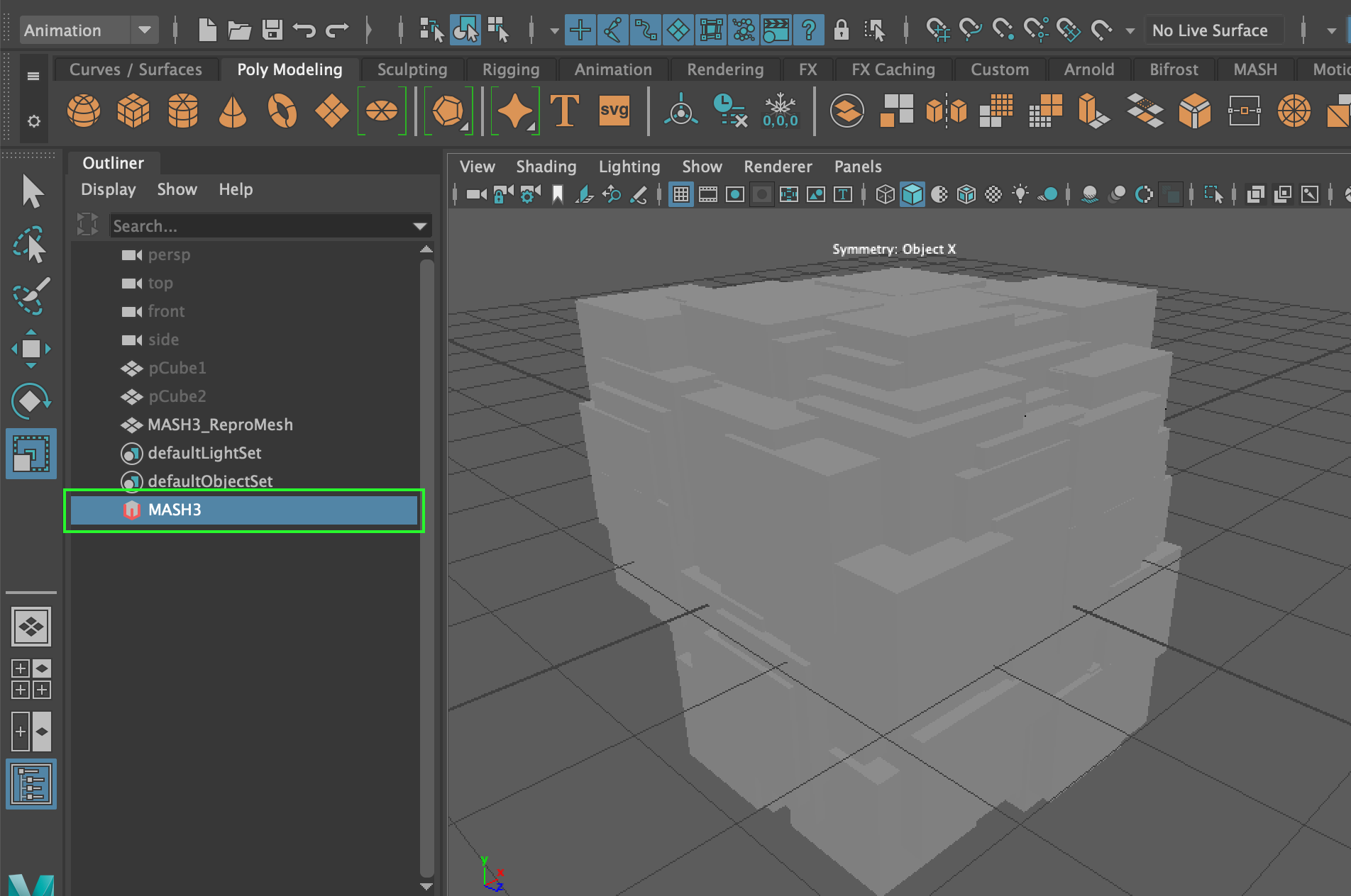 MASH Explode in AutoDesk Maya Example - John Player