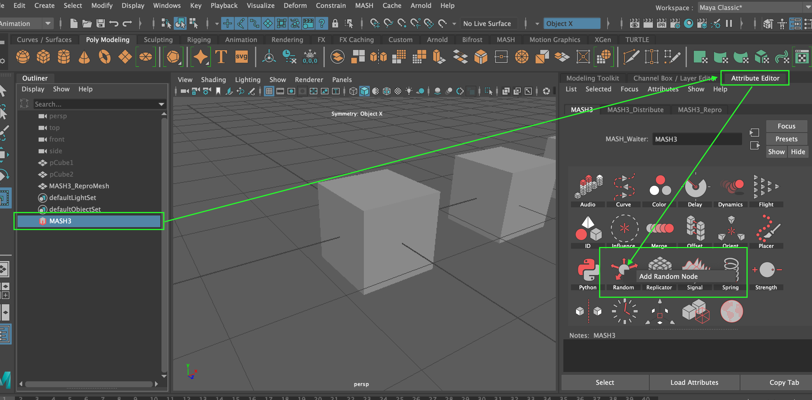 MASH Explode in AutoDesk Maya Example - John Player
