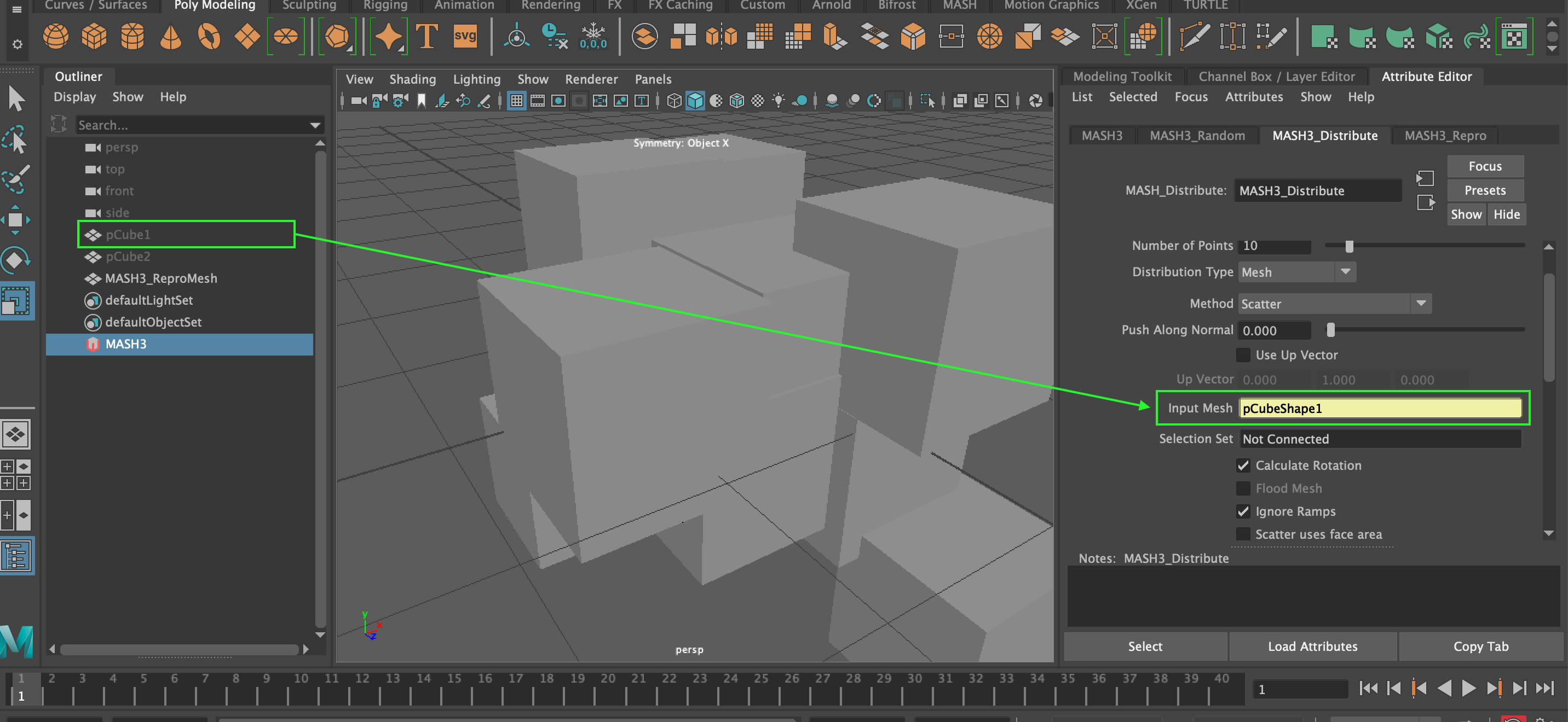 MASH Explode in AutoDesk Maya Example - John Player