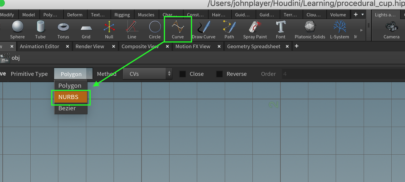 Creating and editing a NURBs curve in Houdini - John Player